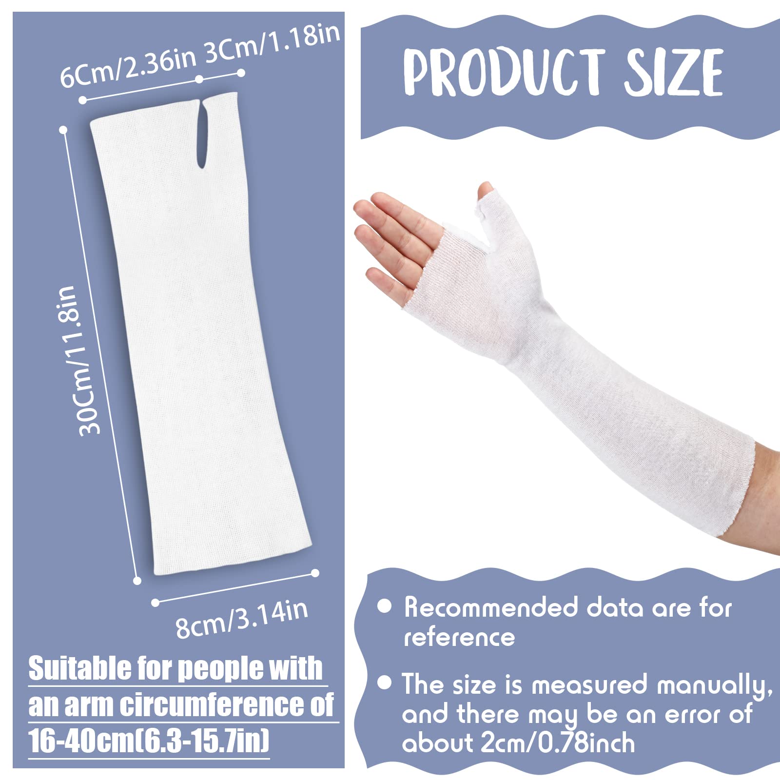 Nuanchu Tubular Stockinette Tubing Cotton Stockinette for Pre Wrap Use Elastic Arm Cast Stockinette for Arm Wrist Thumb Spica Stockinette Tubing Soft Wrist Arm Wraps (20 Pcs, 3.14 x 11.8 Inch)