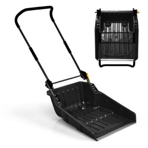 hysache 26" snow shovel, folding snow pusher shovel w/wheels & adjustable ergonomic handle, heavy duty rolling snow pusher for driveway, sidewalk, patio (black)