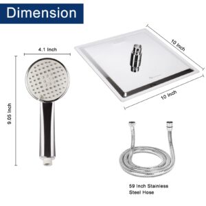 Shower Head Combo with 11'' Extension Arm，High Pressure Rain Shower Head with Handheld Shower Spray and Holder/ 1.5M Hose，Dual Rainfall Showerhead Set，Chrome (10 Inch)