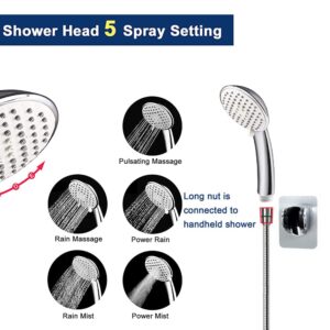 Shower Head Combo with 11'' Extension Arm，High Pressure Rain Shower Head with Handheld Shower Spray and Holder/ 1.5M Hose，Dual Rainfall Showerhead Set，Chrome (10 Inch)