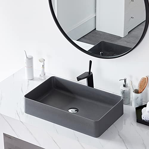 Cpingao Bathroom Vessel Sink Quartz Stone Vanity Sink Above Counter Bathroom Sink for Cabinet, Lavatory, Hotel Art Basin, Home Washing Basin with Pop Up Drain, Solid Surface Material in Matte Gray