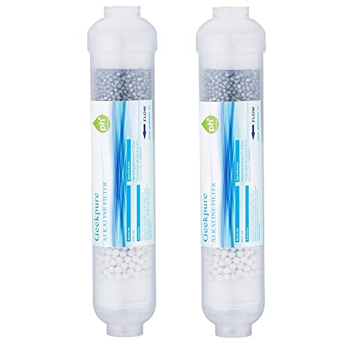 Geekpure 10 inch Inline Alkaline Replacement Water Filter Cartridge pH+ for Reverse Osmosis System -1/4”Thread-Pack 2