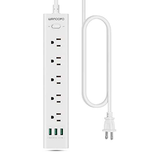 WANDOFO 2 Prong Power Strip, 10FT Long Extension Cord Surge Protector, 5 Outlets and 3 USB, 13A/1625W, Polarized Two Prong to Three Prong Outlet Adapter Converter, Wall Mount, White