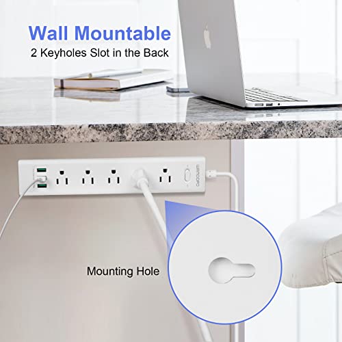 WANDOFO 2 Prong Power Strip, 10FT Long Extension Cord Surge Protector, 5 Outlets and 3 USB, 13A/1625W, Polarized Two Prong to Three Prong Outlet Adapter Converter, Wall Mount, White