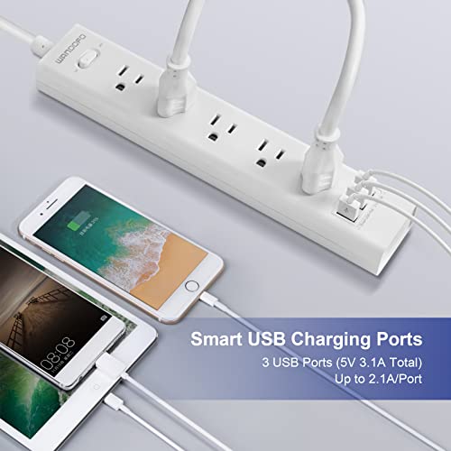 WANDOFO 2 Prong Power Strip, 10FT Long Extension Cord Surge Protector, 5 Outlets and 3 USB, 13A/1625W, Polarized Two Prong to Three Prong Outlet Adapter Converter, Wall Mount, White