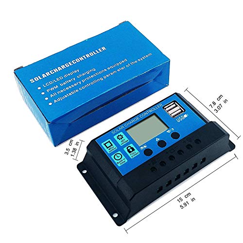 Y&H 30A 12V 24V PWM Solar Charge Controller Compact Design w/LCD Display Dual USB, Solar Panel Regulator fit for Lead-Acid Batteries Open AGM Gel