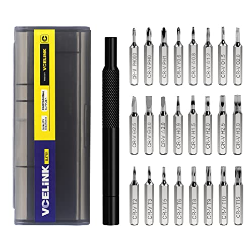 VCELINK Small Screwdriver Set with Case GJ751, 25 in 1 Magnetic Tiny Screwdriver Kit Electronics, Precision Mini Torx Bits Set for Computer, Phone, Game Console, Eyeglasses, Wtaches, Jewelers