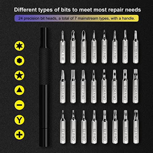 VCELINK Small Screwdriver Set with Case GJ751, 25 in 1 Magnetic Tiny Screwdriver Kit Electronics, Precision Mini Torx Bits Set for Computer, Phone, Game Console, Eyeglasses, Wtaches, Jewelers