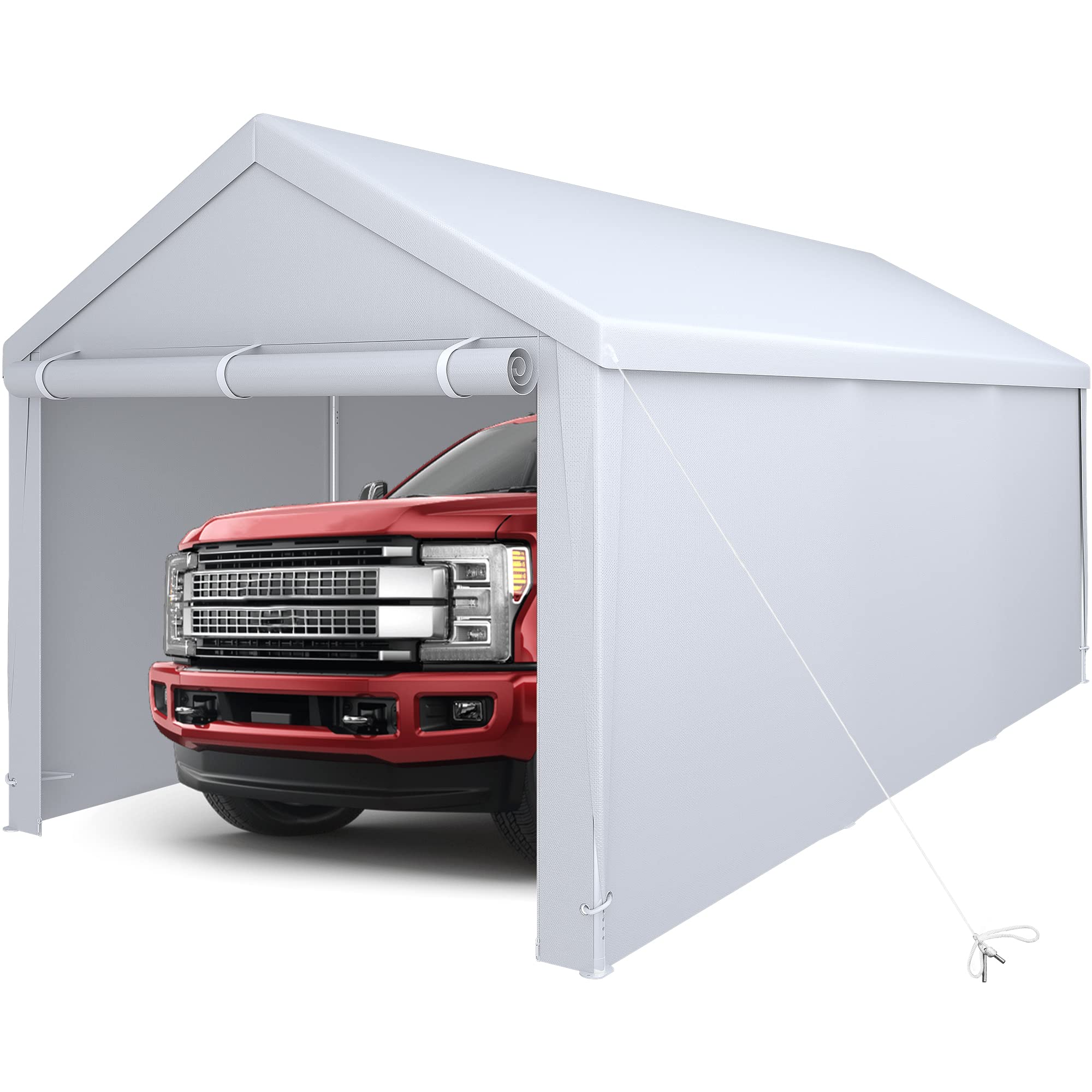 YITAHOME 10 x 20 FT Carport Heavy Duty Galvanized Frame Car Shelter Car Canopy with Removable Sidewalls, Portable Garage Tent Boat Shelter, White