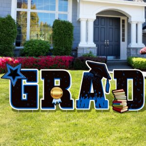 43 inch grad yard signs graduation decoration 2023 graduation lawn sign glitter waterproof congrats grad sign with stakes for graduation party outdoor garden decorations supplies (blue)