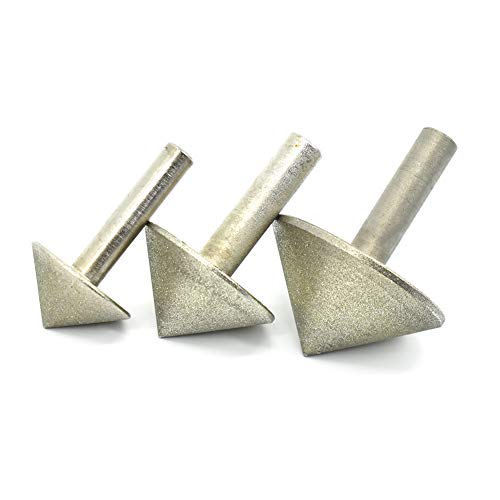 Diamond Countersink Drill Bits Chamfer Cutter 1-3/16" & 1-9/16" & 2" (30/40/50mm) Tapered 90 Degree 5/16" & 3/8" Shank Hole Grinding Tool for Glass Marble Ceramic Grit #150-3Pcs