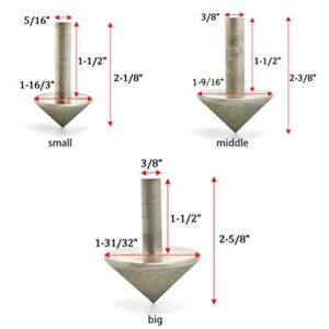 Diamond Countersink Drill Bits Chamfer Cutter 1-3/16" & 1-9/16" & 2" (30/40/50mm) Tapered 90 Degree 5/16" & 3/8" Shank Hole Grinding Tool for Glass Marble Ceramic Grit #150-3Pcs