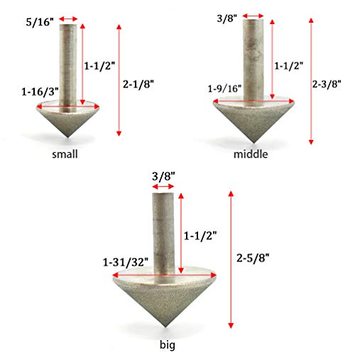 Diamond Countersink Drill Bits Chamfer Cutter 1-3/16" & 1-9/16" & 2" (30/40/50mm) Tapered 90 Degree 5/16" & 3/8" Shank Hole Grinding Tool for Glass Marble Ceramic Grit #150-3Pcs