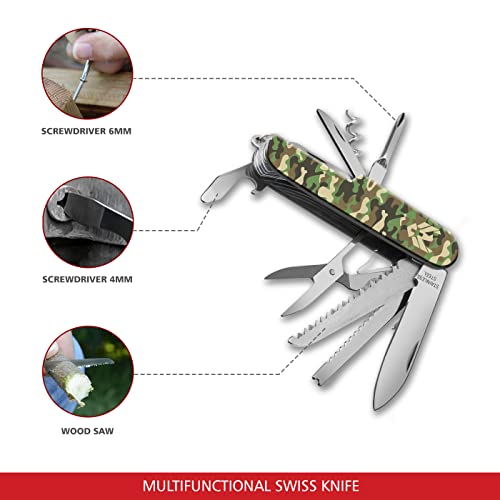 Swiss Eagle Commando Multi-Tool Army Knife - Packs 12 Tools In Your Pocket