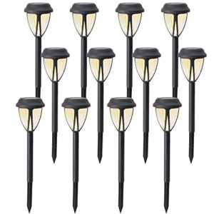 Dynaming 12 Pack Outdoor Solar Pathway Lights, Solar Powered Garden Decorative Lights, Auto On/Off & Waterproof Landscape Lighting for Lawn Patio Yard Walkway Deck Driveway, Warm White