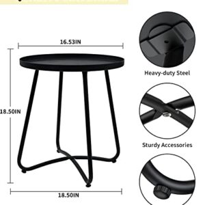 Icerona Outdoor Side Table, Small Round End Table with Tray top, Waterproof Metal Patio Side Table for Garden Balcony Entryway, Easy Assembly