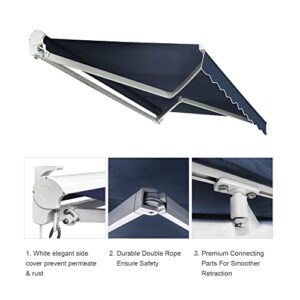 Diensweek Patio Awning Retractable, Fully Assembled Motorized Electric Commercial Grade - Quality 100% Dope-Dyed Acrylic Window Door Sunshade Shelter - Deck Canopy Balcony (15'x10', Navy Blue)