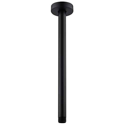 HANEBATH 12 Inch Ceiling Mount Shower Arm and Flange, Matte Black Shower Head Extension Arm, Thick 304 Stainless Steel