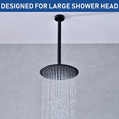 HANEBATH 12 Inch Ceiling Mount Shower Arm and Flange, Matte Black Shower Head Extension Arm, Thick 304 Stainless Steel