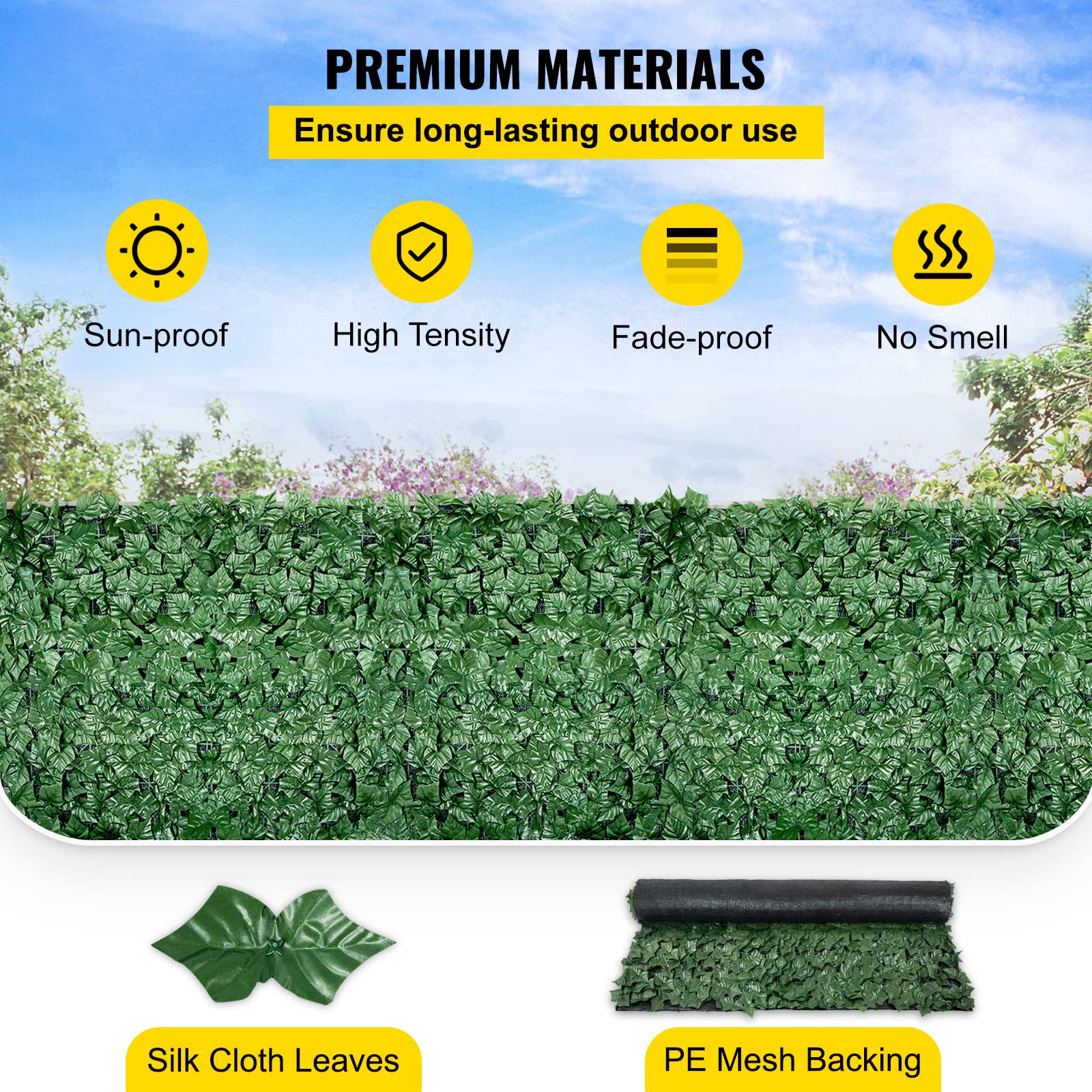 VEVOR Artificial Ivy Privacy Fence Screen, 59"x118" Ivy Fence, PP Faux Ivy Leaf Artificial Hedges Fence, Faux Greenery Outdoor Privacy Panel Decoration for Garden, Decor, Balcony, Patio, Indoor