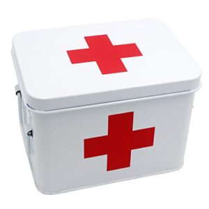 funly mee vintage first aid box for home, medicine tin, empty white metal medicine storage box (medium-8.2 × 6 × 6 inches)