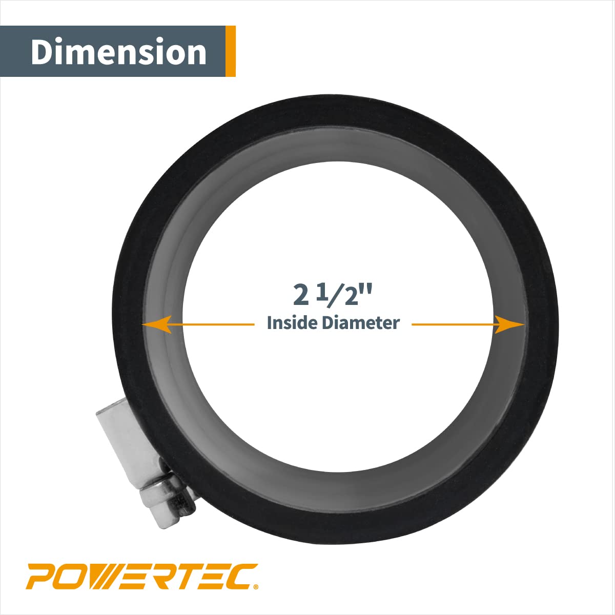 POWERTEC 70148-P2 2-1/2 Inch Dust Control Flex Cuff with Steel Hose Clamps, Hose Connector Rubber Cuff Coupler for Woodworking Dust Collection Fittings, Dust Collector Accessories & Machinery, 2 pack