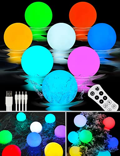 BOHON Floating Pool Lights That Float USB Powered Waterproof Light up Pool Float Hot Tub Lights with Remote RGB Color Changing Pool Accessories 3 Inch LED Pool Glow Ball Lights for Bath Pond 8 Pack