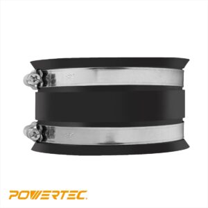 POWERTEC 70149-P2 4 Inch Dust Control Flex Cuff with Steel Hose Clamps, Hose Connector Rubber Cuff Coupler for Woodworking Dust Collection Fittings, Dust Collector Accessories & Machinery, 2 pack