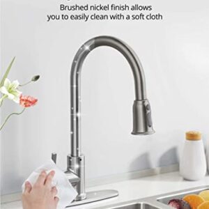 Kitchen Faucet, REXMEO Premium with 9 Min Installation Kitchen Sink Faucet with Pull Down Sprayer for Kitchen Sink, Three Mode Single-Handle High Arc Brushed Nickel Stainless Steel Faucet Space Silver