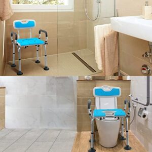 HEAO 3 in 1 Shower Chair Heavy Duty 400LBS, Bath Stool with Arms and Backrest, Padded Shower Seat with Cut Out Opening for Easy Access to Cleanse Intimate Areas (4 Big Suction Cups & 4 Rubber Tips)