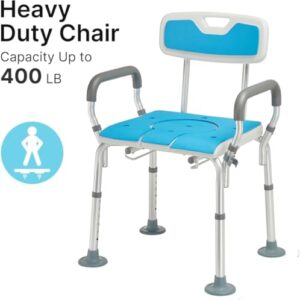 HEAO 3 in 1 Shower Chair Heavy Duty 400LBS, Bath Stool with Arms and Backrest, Padded Shower Seat with Cut Out Opening for Easy Access to Cleanse Intimate Areas (4 Big Suction Cups & 4 Rubber Tips)