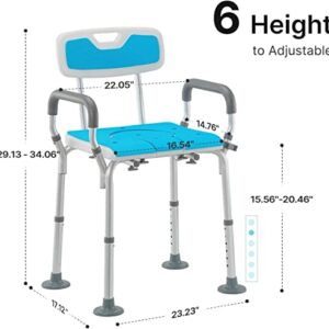 HEAO 3 in 1 Shower Chair Heavy Duty 400LBS, Bath Stool with Arms and Backrest, Padded Shower Seat with Cut Out Opening for Easy Access to Cleanse Intimate Areas (4 Big Suction Cups & 4 Rubber Tips)