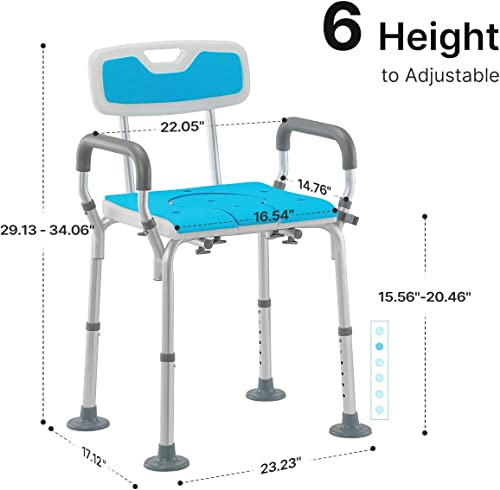 HEAO 3 in 1 Shower Chair Heavy Duty 400LBS, Bath Stool with Arms and Backrest, Padded Shower Seat with Cut Out Opening for Easy Access to Cleanse Intimate Areas (4 Big Suction Cups & 4 Rubber Tips)