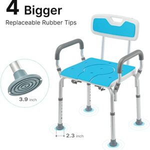 HEAO 3 in 1 Shower Chair Heavy Duty 400LBS, Bath Stool with Arms and Backrest, Padded Shower Seat with Cut Out Opening for Easy Access to Cleanse Intimate Areas (4 Big Suction Cups & 4 Rubber Tips)