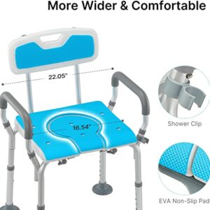 HEAO 3 in 1 Shower Chair Heavy Duty 400LBS, Bath Stool with Arms and Backrest, Padded Shower Seat with Cut Out Opening for Easy Access to Cleanse Intimate Areas (4 Big Suction Cups & 4 Rubber Tips)