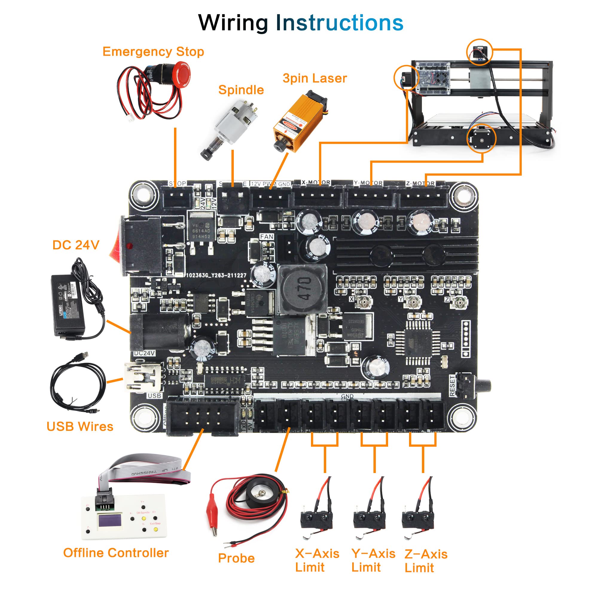 RATTMMOTOR CNC 1610 PRO 3 Axis GRBL Control DIY Mini CNC Router Machine Kit with Offline Controller and 14pcs ER11 Collets CNC Engraving Milling Machine for Cutting Wood Plastic Acrylic PVC PCB