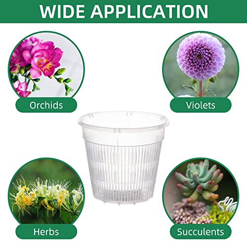 Ohiyoo Orchid Pot 4 inch Orchid Pots with Holes 12 Pcs Clear Plastic Orchid Pots Slotted Orchid Pots for Repotting Clear Nursery Pots Net Pots Plastic Flower Plant Pot Indoor Outdoor (4.3inch, 12pcs)