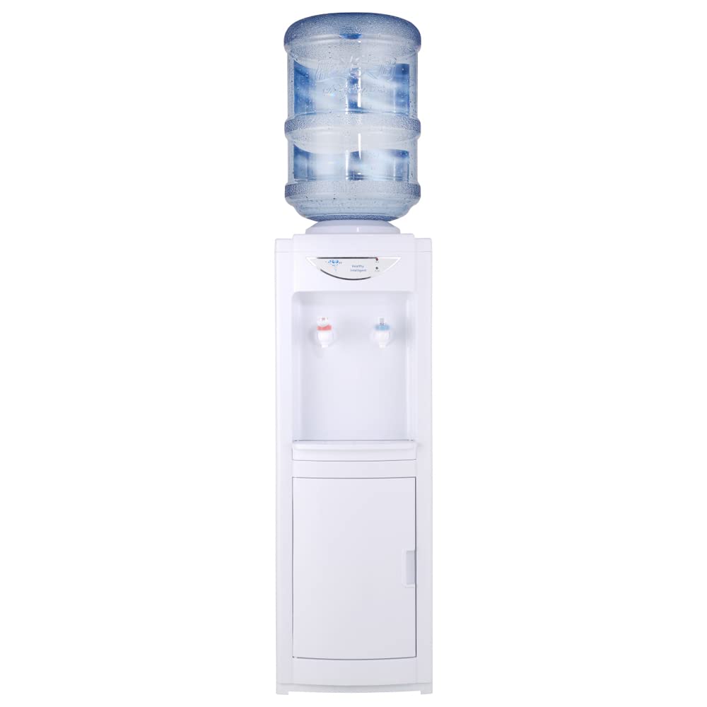 RICA-J Top Loading Water Cooler Dispenser, 5 Gallon Hot & Cold Water Dispenser with Child Safety Lock, Built-in Storage Cabinet Freestanding Water Cooler for Home Office, White (RJ06VWD02B)