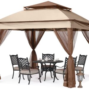 MASTERCANOPY Patio Gazebo Outdoor Pop Up Gazebo with Mesh Walls (Champagne, 11x11)