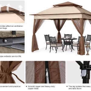 MASTERCANOPY Patio Gazebo Outdoor Pop Up Gazebo with Mesh Walls (Champagne, 11x11)