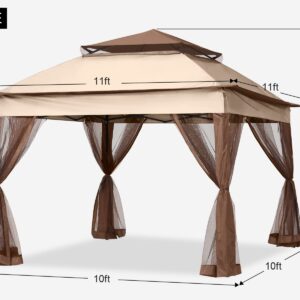 MASTERCANOPY Patio Gazebo Outdoor Pop Up Gazebo with Mesh Walls (Champagne, 11x11)