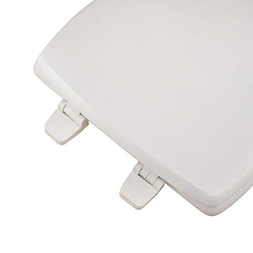 Bath Décor 1Q1R9-00 Styled for Eljer New Emblem Square Front Design Toilet Seat with Vari-Adjust Lok-Down Heavy Duty Hinge, Round, White