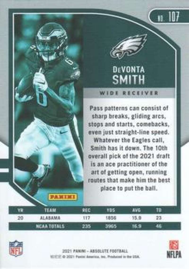 2021 Panini Absolute Retail #107 DeVonta Smith RC Rookie Card Philadelphia Eagles Official NFL Football Trading Card in Raw (NM or Better) Condition