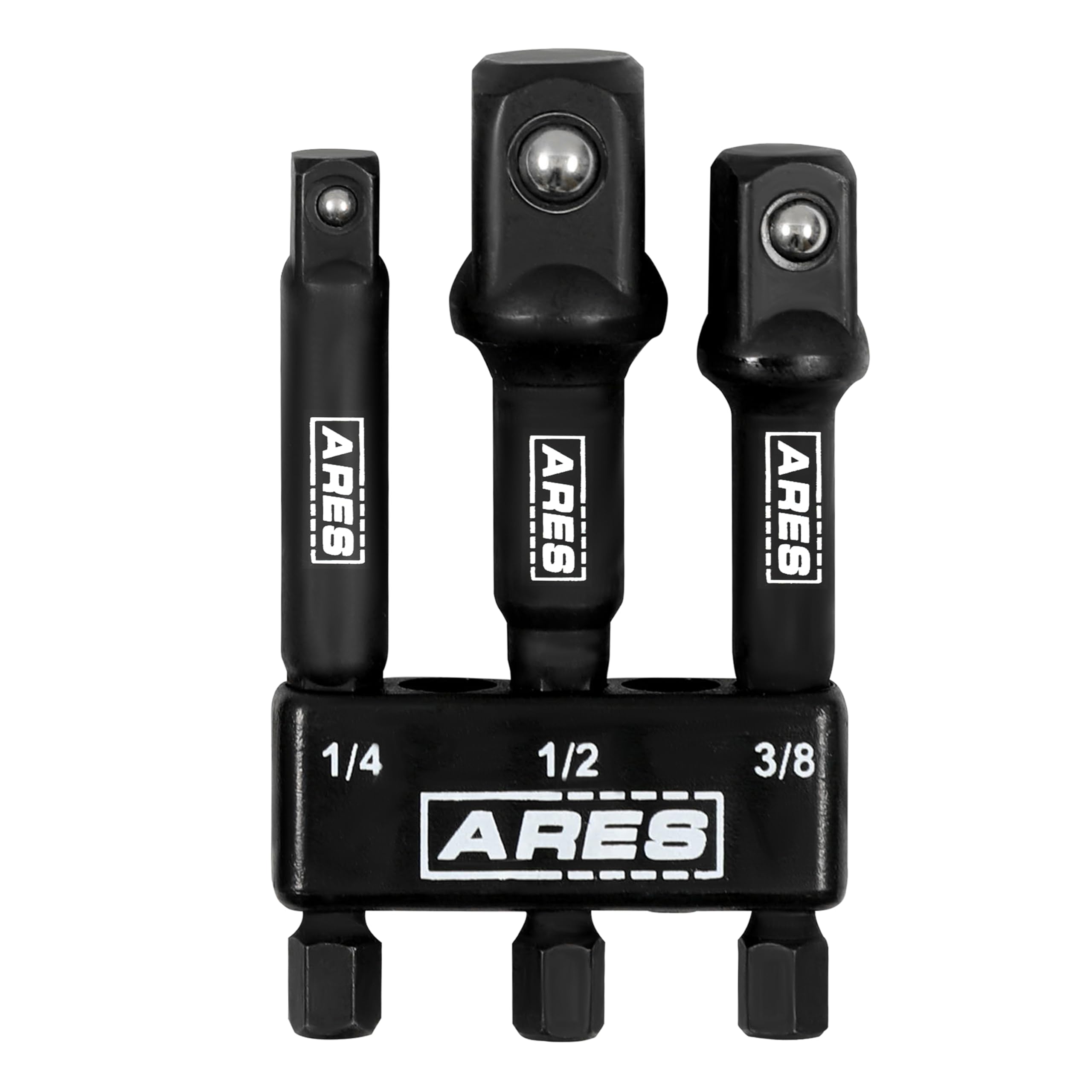 ARES 22022-3-Inch Impact Grade Socket Adapter Set - Turns Impact Drill Driver into High Speed Socket Driver - 1/4-Inch, 3/8-Inch, and 1/2-Inch Drive