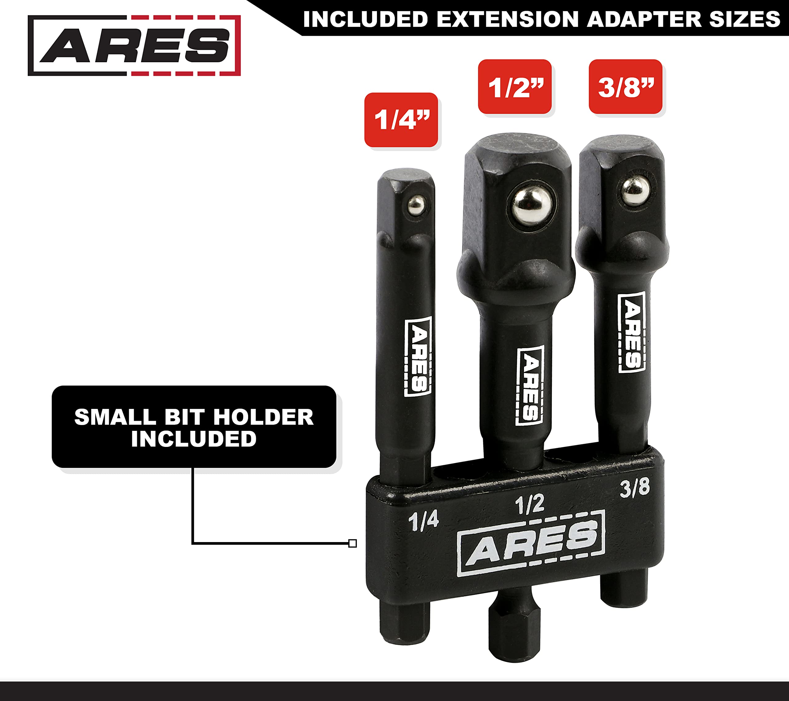 ARES 22022-3-Inch Impact Grade Socket Adapter Set - Turns Impact Drill Driver into High Speed Socket Driver - 1/4-Inch, 3/8-Inch, and 1/2-Inch Drive