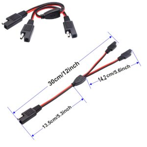 ZUYOOK 18AWG SAE Y Splitter Adapter Cable SAE Y Splitter 1 to 2 SAE Extension Cable SAE DC Power Automotive Connector Cable for Solar Panel and DC Power Supply Connector Cable 12inch/30cm (2PACK)