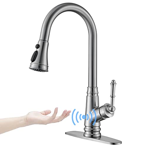 Touchless Kitchen Faucet with Pull Down Sprayer, Automatic Motion Sensor Hands-Free Kitchen Sink Faucet, Brushed Nickel