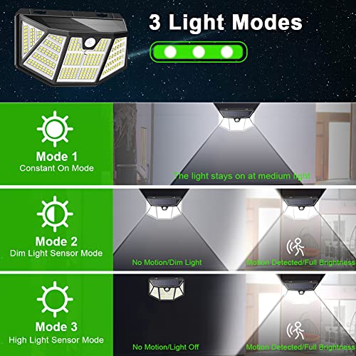 Solar Outdoor Lights, 310 LED Solar Motion Lights Outdoor IP65 Waterproof, 270 Degree Wide Angle 3 Optional Modes Solar LED Security Light for Garage Backyard Deck Steps Fence Driveway Porch Shed