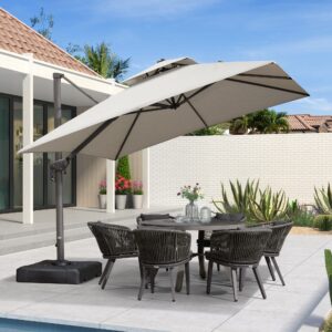 purple leaf 10 ft cantilever umbrella outdoor patio eco-friendly olefin umbrella, large offset square umbrella, windproof heavy duty hanging outside umbrella for patio, light grey