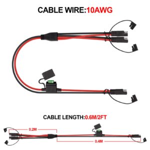 iGreely 10 Gauge SAE Spliiter Extension Cable with SAE Polarity Reverse Adapter 1 to 2 Splitter Connector with Inline Fuse Holder 30A for Solar Panel Automotive RV Portale Power Station 10AWG